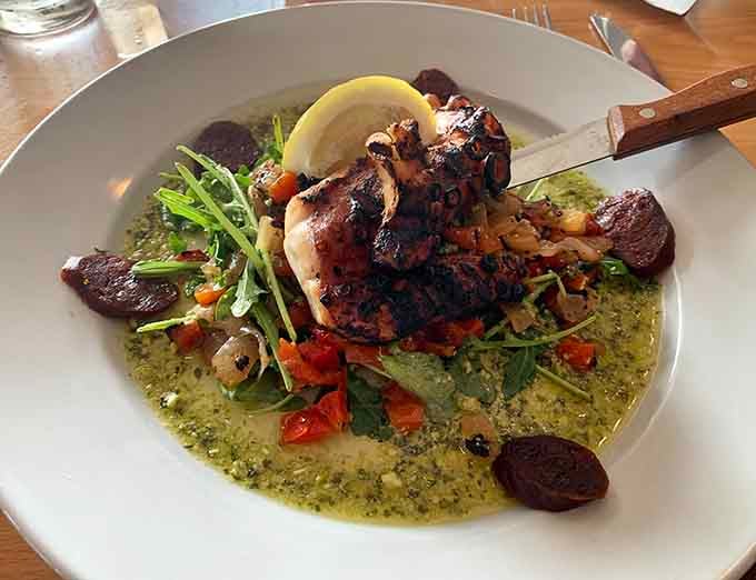 Grilled octopus that's tender, flavorful, and makes you wonder why you don't order octopus more often in your life.