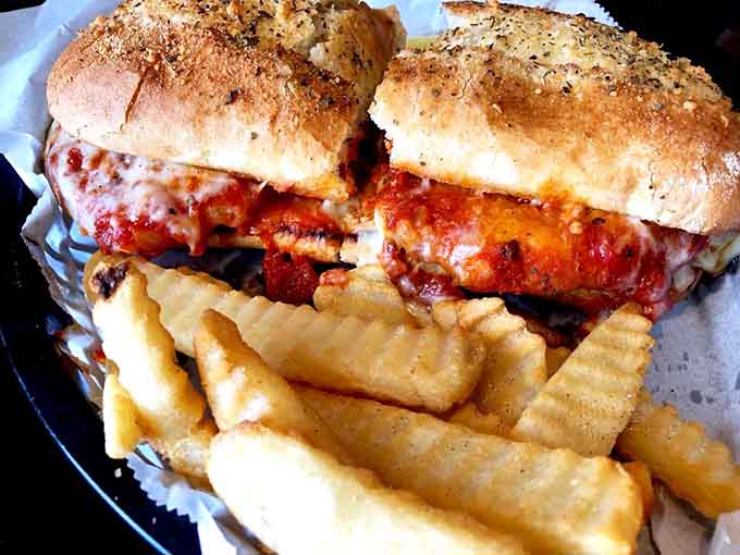 That Chicken Parmesan sandwich with crinkle fries looks like it could solve most of life's problems in one sitting.
