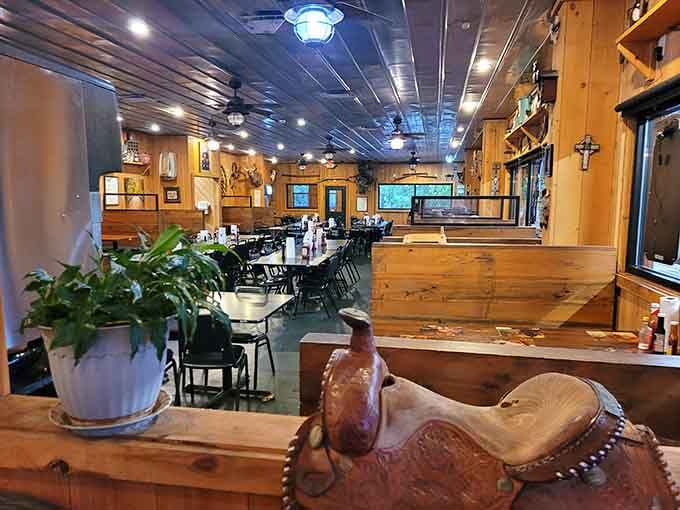 That saddle by the entrance isn't just decor—it's a reminder that cowboys knew good beef when they saw it.