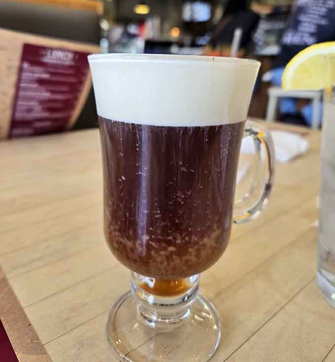 Irish coffee topped with cream, because sometimes breakfast needs a little extra celebration and warmth.