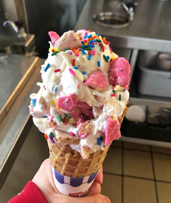 Circus cookies meet vanilla custard in a cone that proves childhood dreams really do come true sometimes.