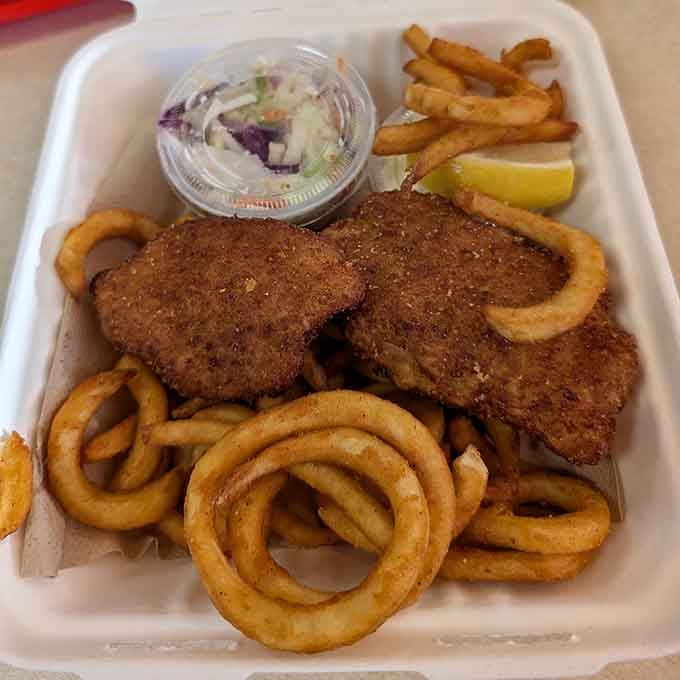 Chicken strips, fries, onion rings, and coleslaw create a basket that's basically a greatest hits album.