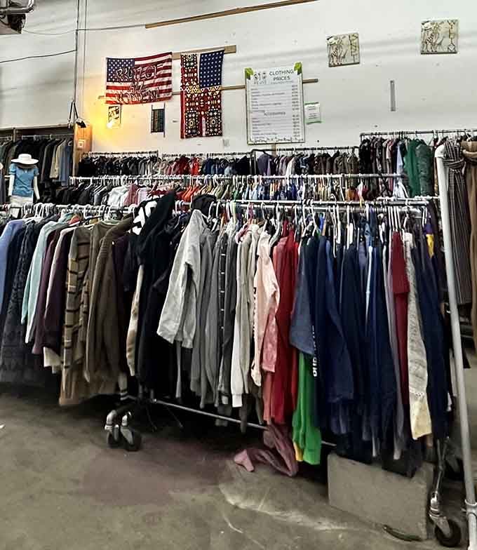 Racks of clothing offer sustainable fashion choices without the guilt or the designer price tags attached.