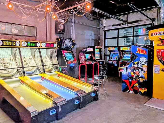 Vintage arcade games and skee-ball lanes proving that the best entertainment doesn't need a streaming subscription or WiFi.