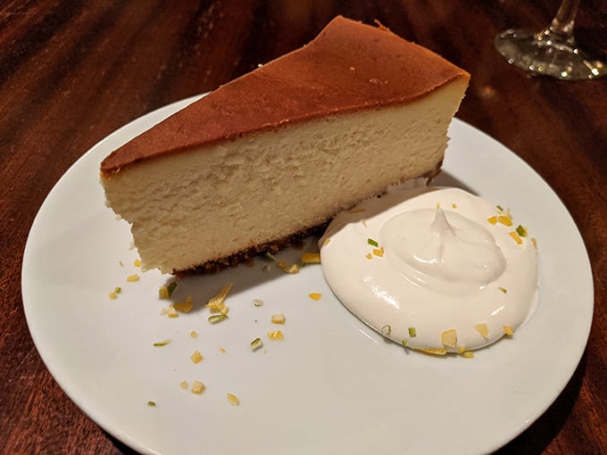 Cheesecake so tall and creamy it could make a New Yorker weep with joy, finishing your meal perfectly.