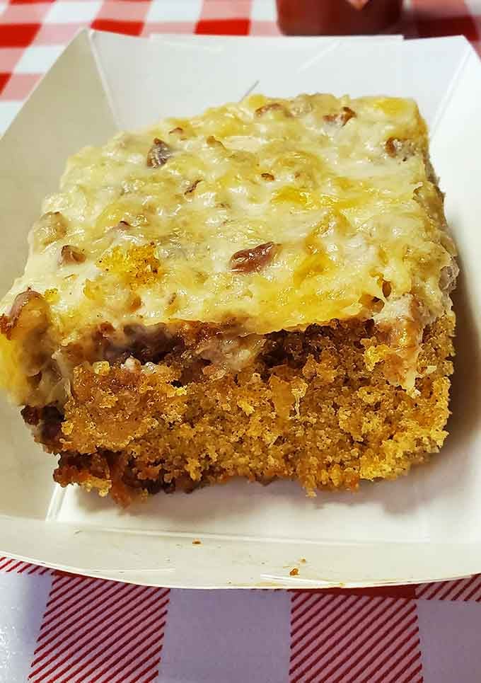 That carrot cake with its golden layers looks like the perfect sweet ending to a smoky adventure.