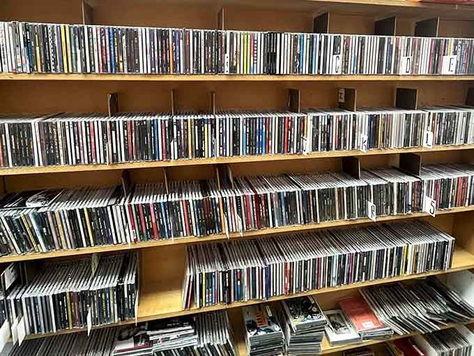 CDs stacked in neat rows remind us that physical media still has devoted fans who appreciate tangible collections.