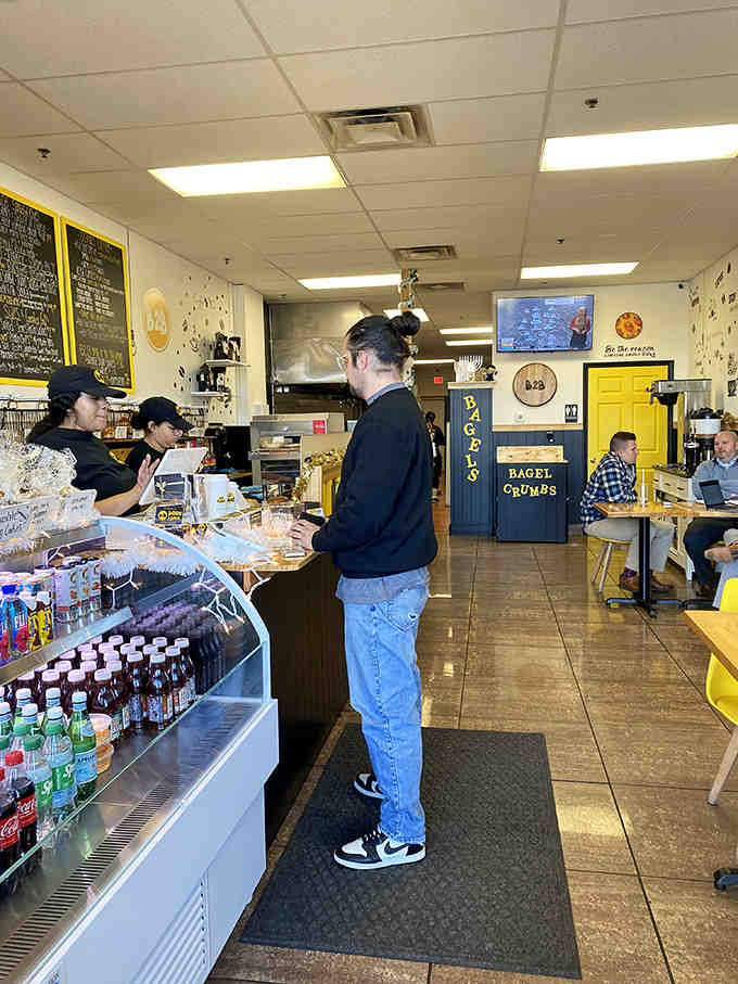 The ordering counter where bagel magic happens and breakfast dreams come true, one fresh batch at a time.