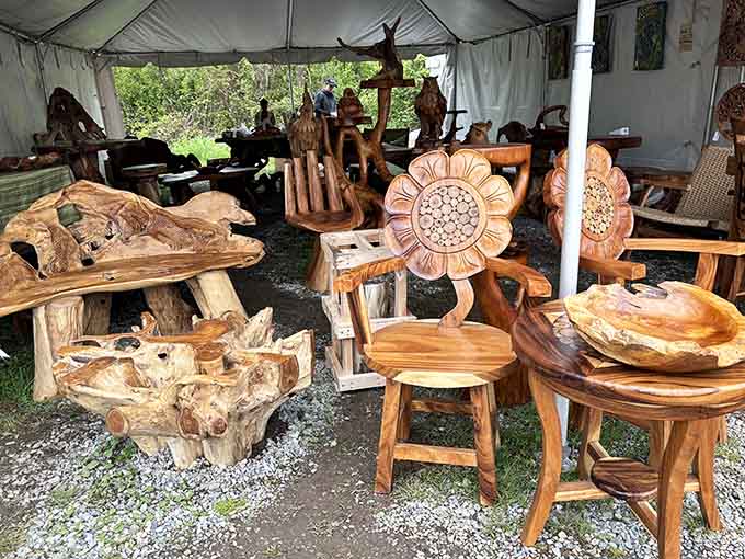 Hand-carved wooden furniture that looks like nature decided to become functional art for your living room.