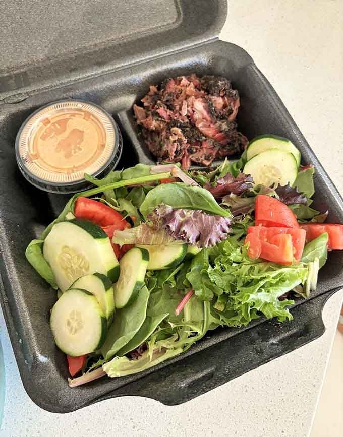 Even the salads get the barbecue treatment here, topped with brisket because vegetables deserve to have fun too.