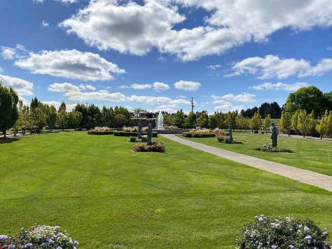 Lawns this perfect make you question whether real grass can actually look this good in Michigan's climate.