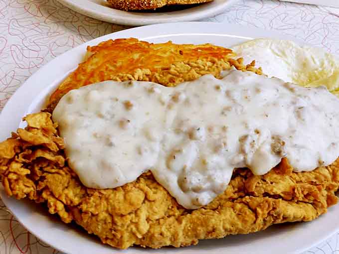 Golden, crispy, and drowning in country gravy: chicken fried steak done exactly the way it should be.