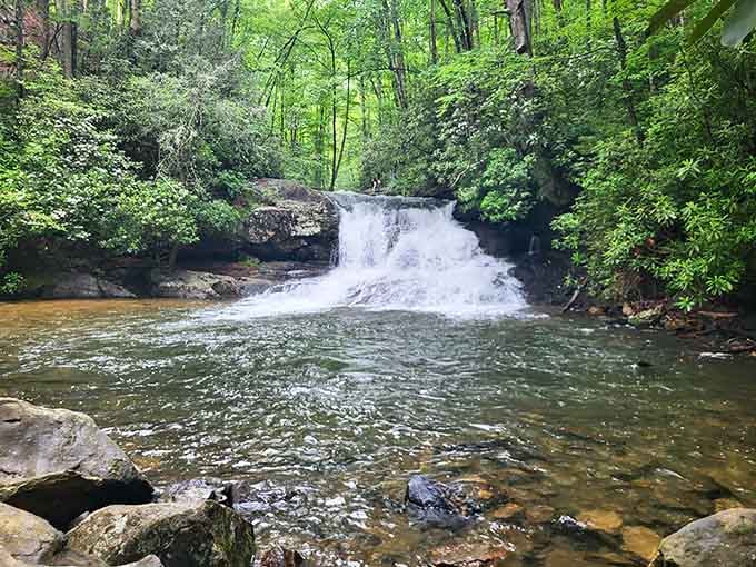Hemlock Falls rewards hikers with refreshing mountain water cascading over rocks, nature's own air conditioning system at work.