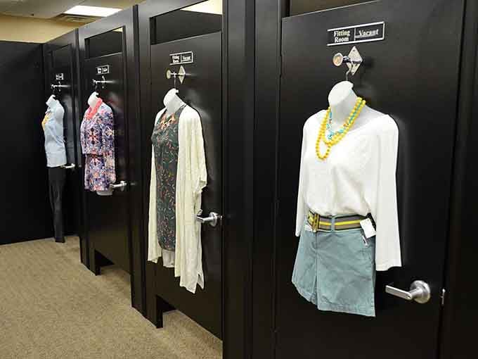 Fitting rooms styled with outfit inspiration because trying on clothes shouldn't feel like a chore.