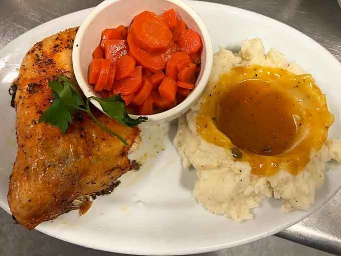 Golden-roasted chicken with buttery mashed potatoes and tender carrots tastes exactly like Sunday dinner at Grandma's house.