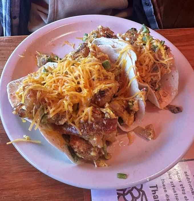 Breakfast tacos piled high with toppings, making every bite an adventure your taste buds won't soon forget here.