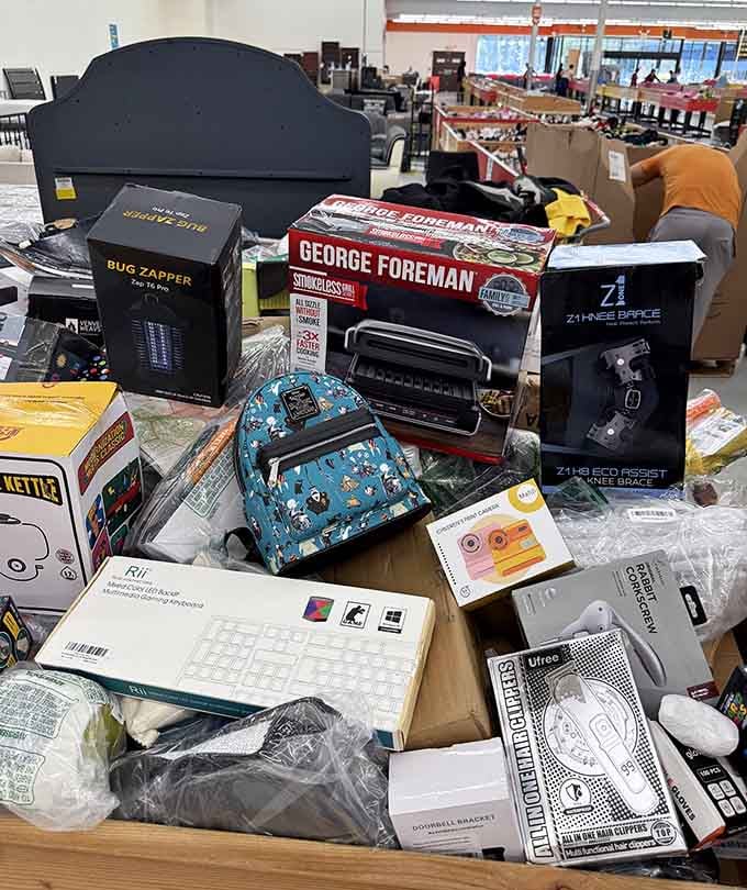 George Foreman grills next to bug zappers and knee braces&mdash;because variety is the spice of discount shopping life.