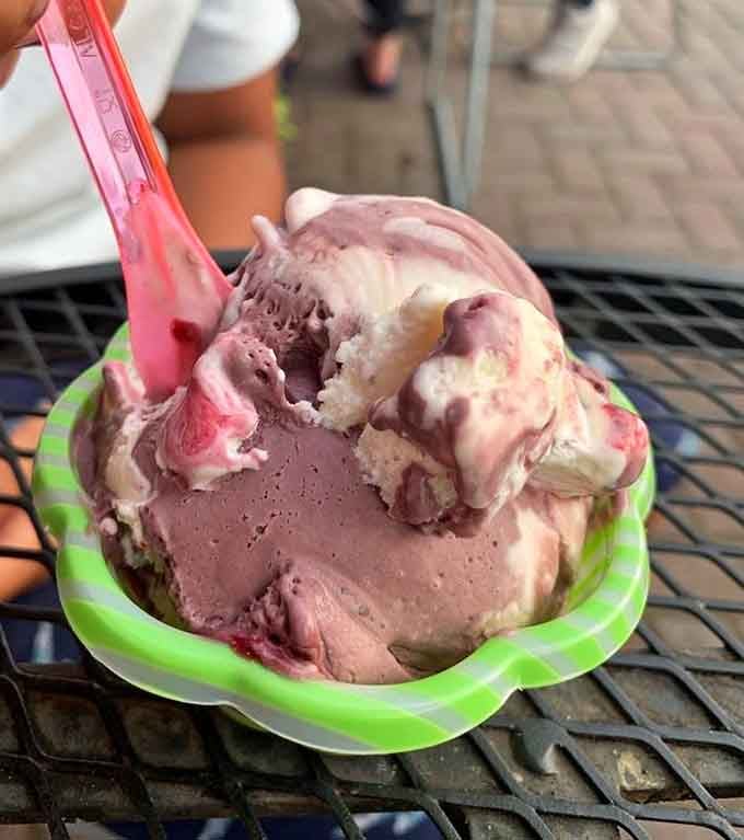 Swirled gelato in a bright bowl captures summer in frozen form, melting faster than your willpower ever could.