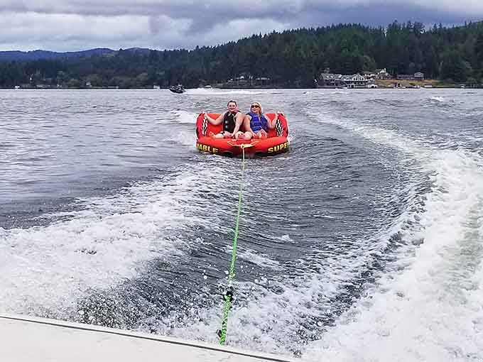 Tubing behind a boat on Devil's Lake delivers the kind of pure joy that makes you feel like a kid again.