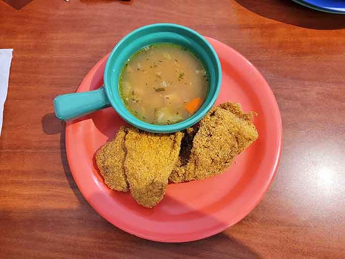 Golden fried fish paired with soup, because sometimes you need both comfort and crunch in one meal.