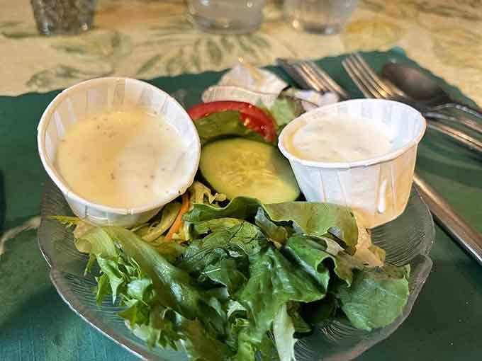 Fresh salad with creamy dressing because even supper club feasts need a little virtuous greenery for balance.