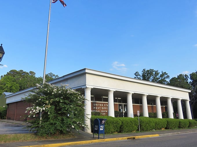 Even the post office looks like it belongs in a history book, with columns that mean serious business.