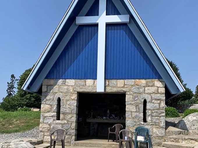 A chapel with a view that makes you understand why people have been seeking spiritual experiences near water since forever.