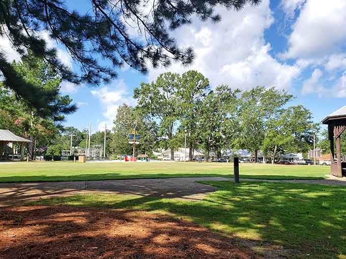 Green grass and mature trees create the perfect backdrop for everything from soccer games to serious napping.