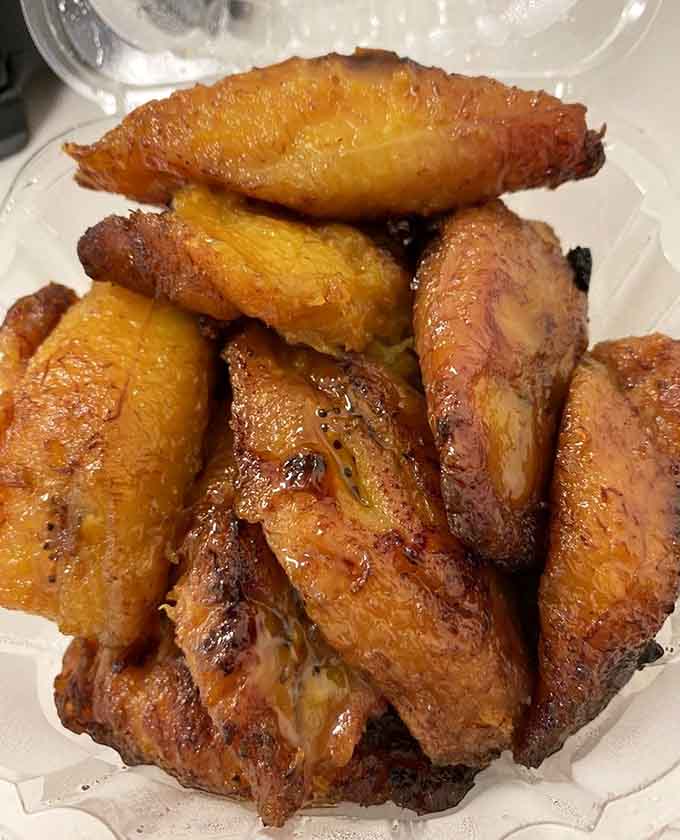Sweet plantains fried to caramelized perfection, because every great meal needs a little tropical sweetness.