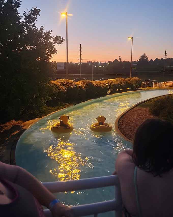 Golden hour at the lazy river transforms ordinary tubing into something almost poetic, if you squint just right.
