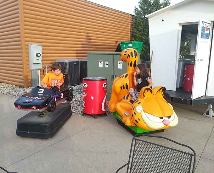 Those kiddie rides keep the little ones entertained before the main event lights up the night sky.
