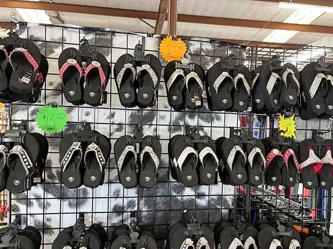 Flip-flops lined up like soldiers, ready to liberate feet from the tyranny of closed-toe shoes everywhere.