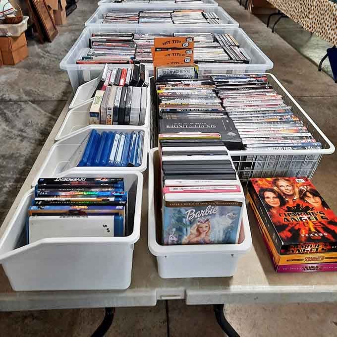 DVDs and Blu-rays organized in bins remind us that physical media still has devoted fans who appreciate ownership.