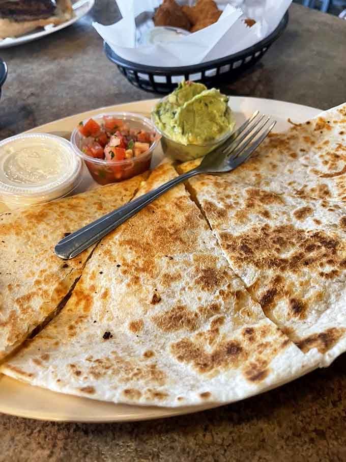 A quesadilla so generously sized it could feed a small village or one very determined cheese enthusiast.