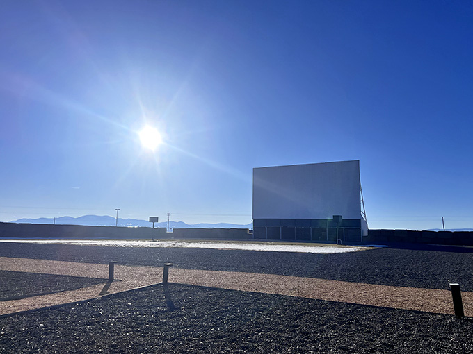 Even in bright daylight, that screen commands attention like a monument to the golden age of cinema.
