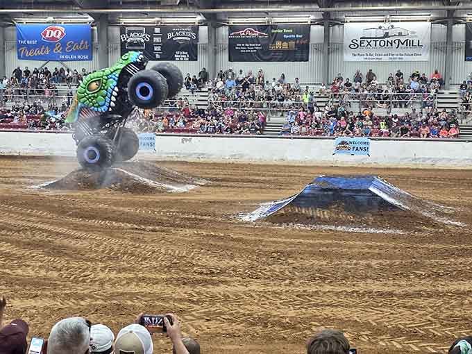 Monster trucks catching air in Glen Rose because apparently dinosaurs weren't exciting enough for this overachieving little town.