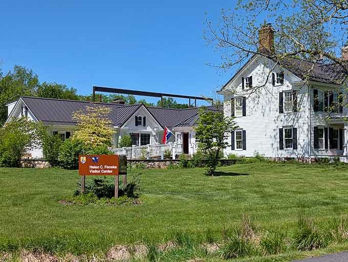 The historic visitor center building stands ready with maps, advice, and answers to your burning question about bug spray.