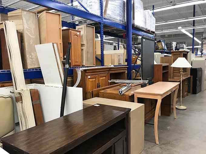 Tables and cabinets creating a furniture maze where every turn reveals another potential treasure for your home.