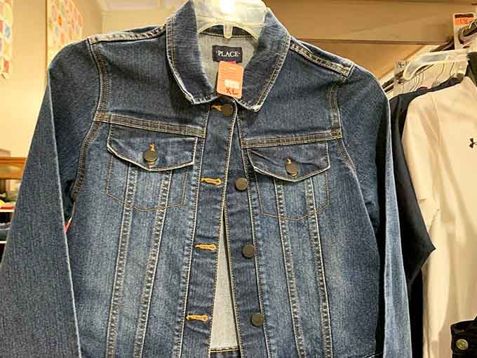That classic denim jacket hanging there is basically begging to complete your casual weekend wardrobe perfectly now.