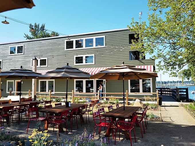 Waterfront dining with a view beats eating at your desk any day of the week, friend.