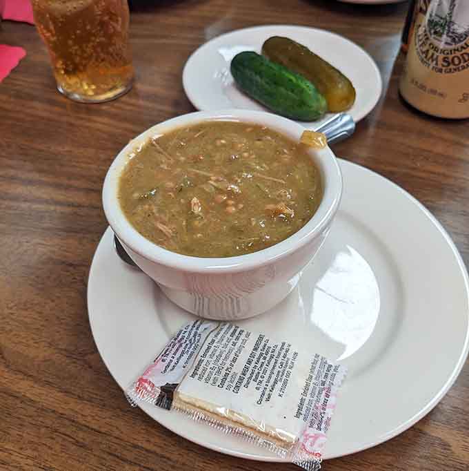 Chicken gumbo with pickles on the side proves Hobby's knows how to warm you up properly.