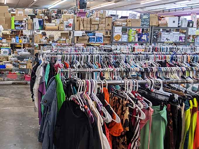 Clothing racks stretch endlessly, proving that style doesn't require selling your firstborn child for funding.