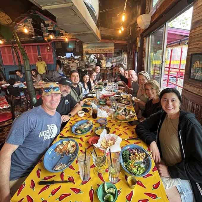 Nothing beats gathering around bright tablecloths with good people and even better food filling every available space.