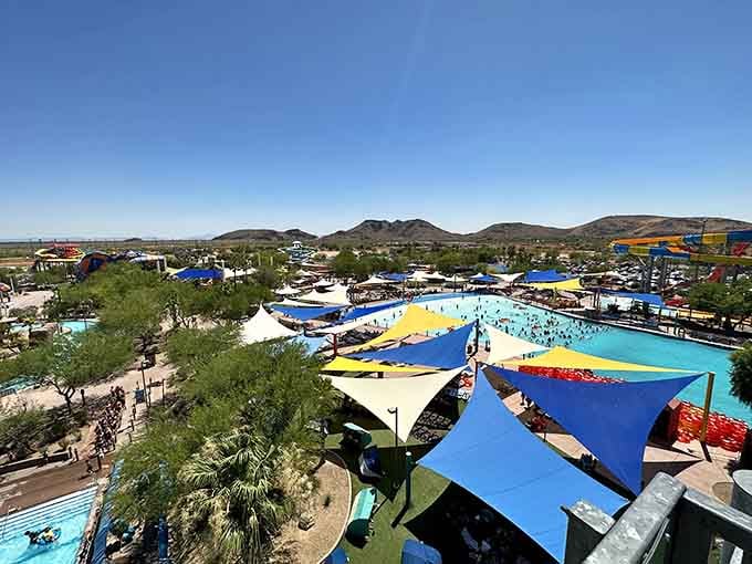 From up here, you can see the entire 32-acre playground and immediately regret skipping your morning workout.