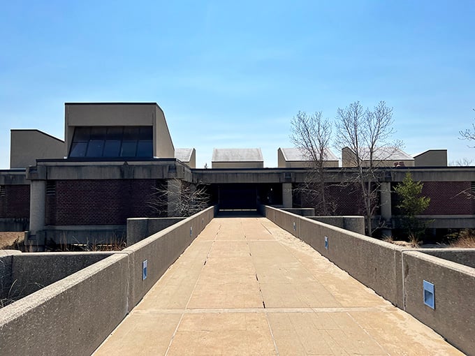 The bathhouse stands ready to serve, looking surprisingly dignified for a place about swimsuits.