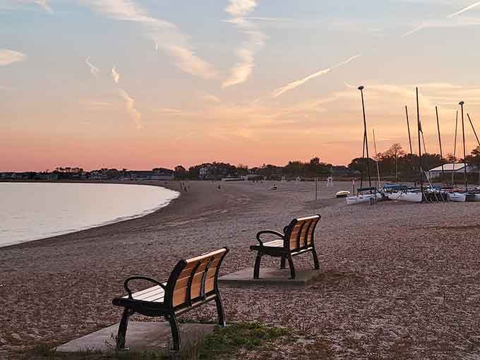 Benches positioned perfectly for sunset contemplation or pretending you're in a thoughtful independent film scene.