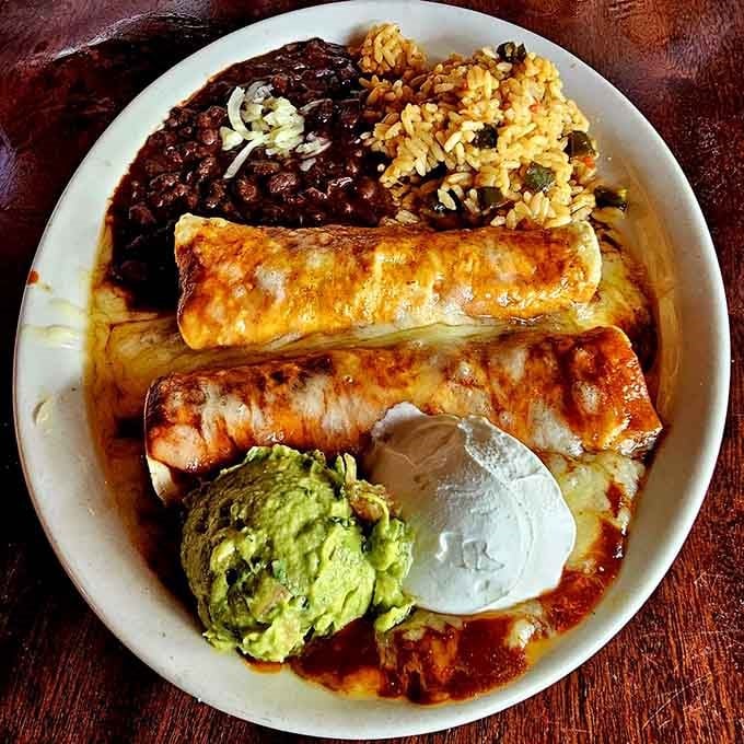 Enchiladas smothered in sauce and cheese, proving that comfort food doesn't need to be complicated to be perfect.
