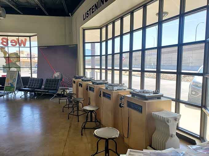 Listening stations let you preview before you buy, a revolutionary concept in our click-and-hope world.