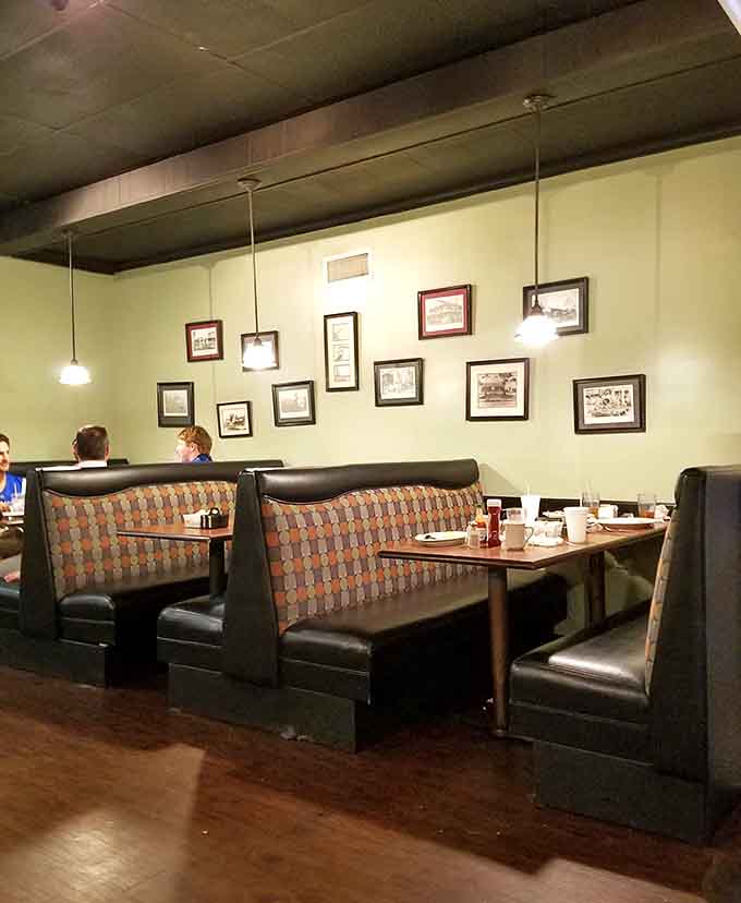 Cozy booths and vintage photographs create that diner atmosphere where calories don't count and time slows down appropriately.