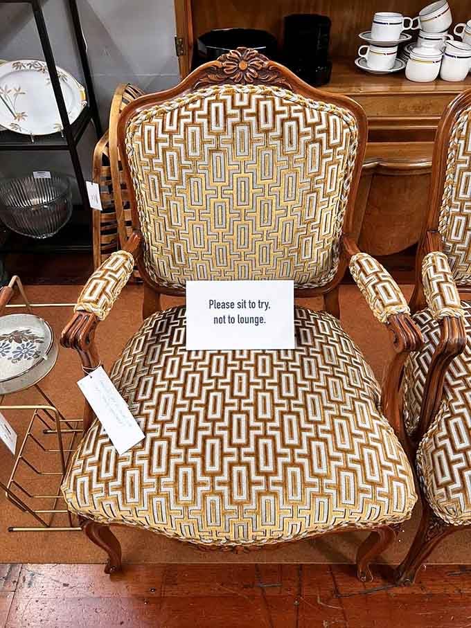 Geometric upholstery patterns like this were the height of sophistication when avocado green ruled kitchen appliances.